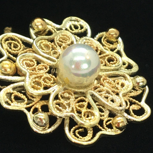 Brosa/ pandativ din aur 14k si aur 18k lucrata manual tehnica filigran